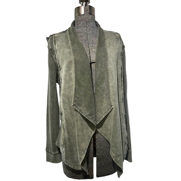 Leo & Nicole | Tops | Leo Nicole Solid Acid Wash Army Green French Terry Wing Collar Cardigan ...